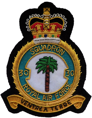 No. 30 Squadron RAF Royal Air Force Embroidered GOLD WIRED Patch Badge ...