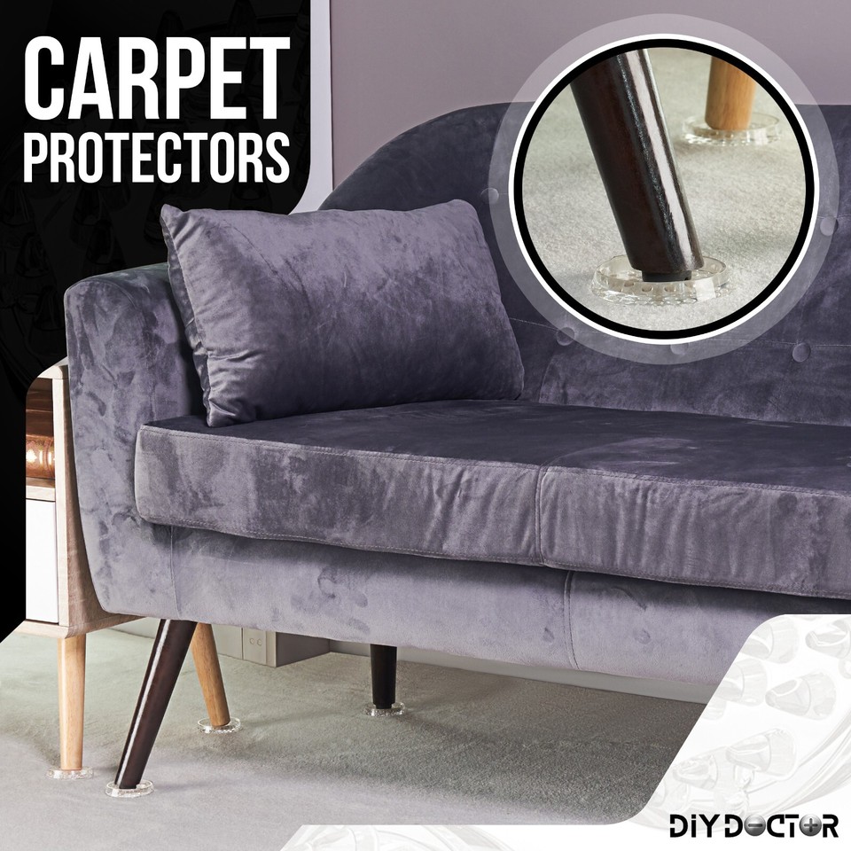 Furniture Castor Cups x8 Carpet Floor Protector Large Rubber Clear ...