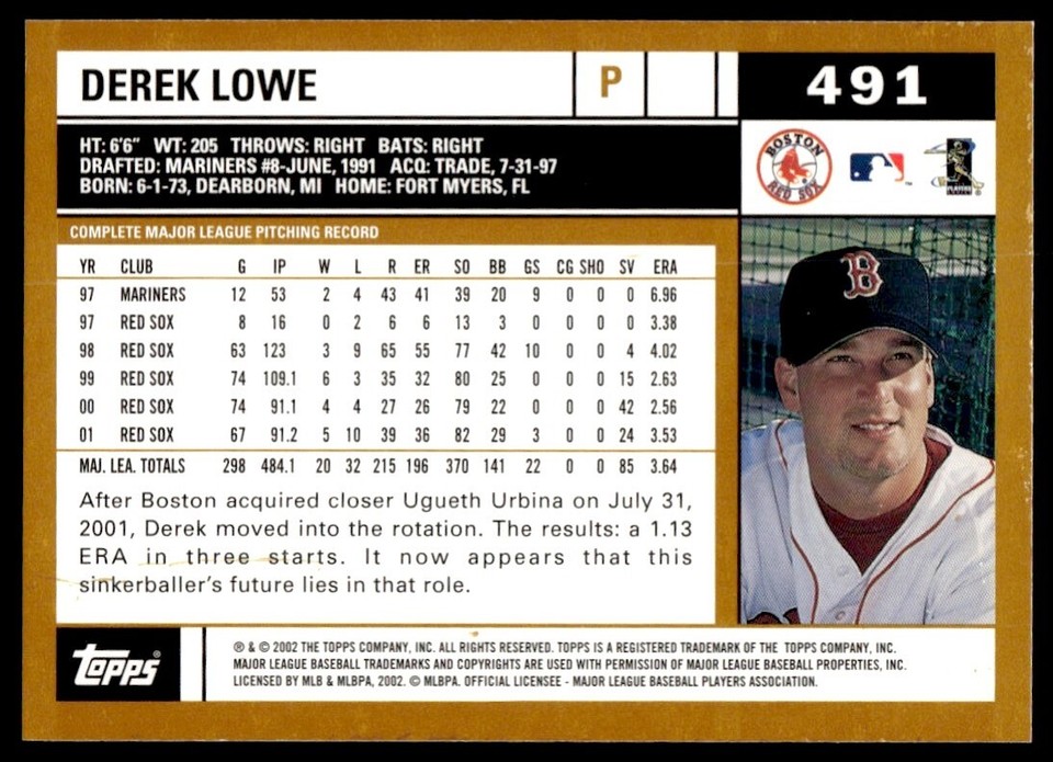 2002 Topps Derek Lowe Boston Red Sox #491 | eBay