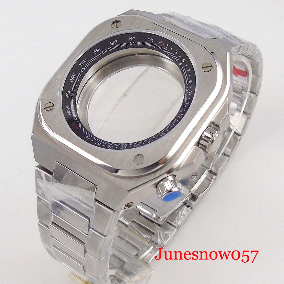 42mm Square Watch Case Fit For NH35A NH36A Black Chapter Ring With GMT ...