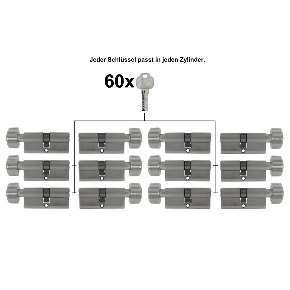 12x Cilindro con Pomolo 70mm 35/35 + 60 Chiave Serratura a Chiusura ...