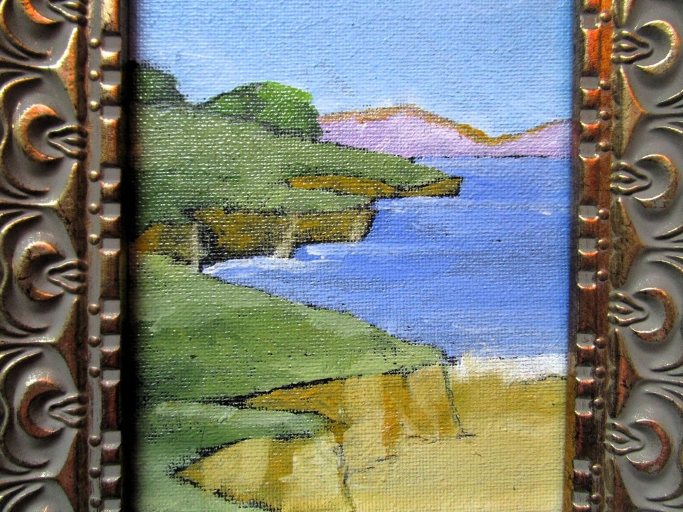 Framed MONTEREY BAY PACIFIC Art 4x6 Lynne French Landscape Oil Painting ...