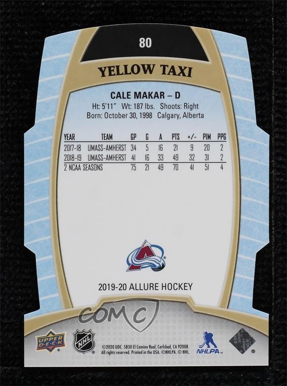 2019-20 Upper Deck Allure Rookies Yellow Taxi Cale Makar #80 Rookie RC ...