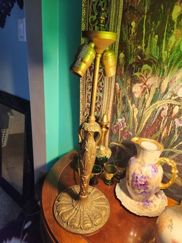 Antique Art Nouveau Lamp Base Slag Leaded Reverse Painted Glass Handel ...