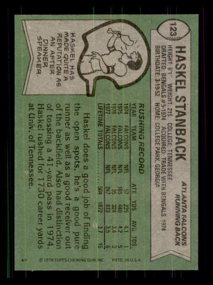 1978 Football Topps Haskel Stanback Atlanta Falcons #123 RC1 | eBay