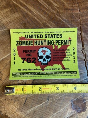 United States Zombie Hunting Permit Vinyl Sticker Window Bumper Decal ...