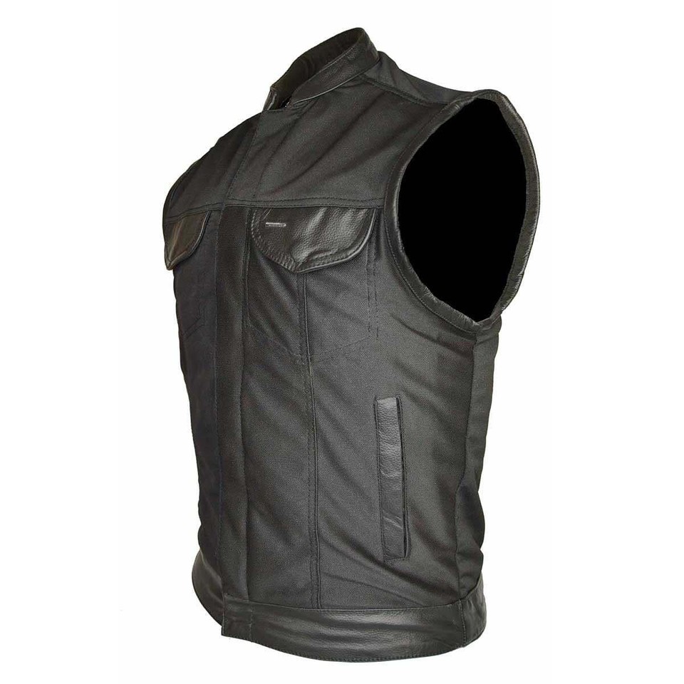 Vance Leather VL1914L Motorcycle Vest Textile Club Vest Leather Accents ...