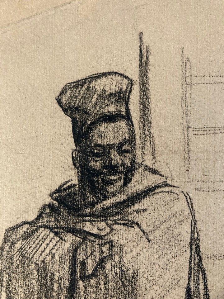 Very Beautiful Drawing Senegalese Tirailleur On Paper Portrait Charcoal ...