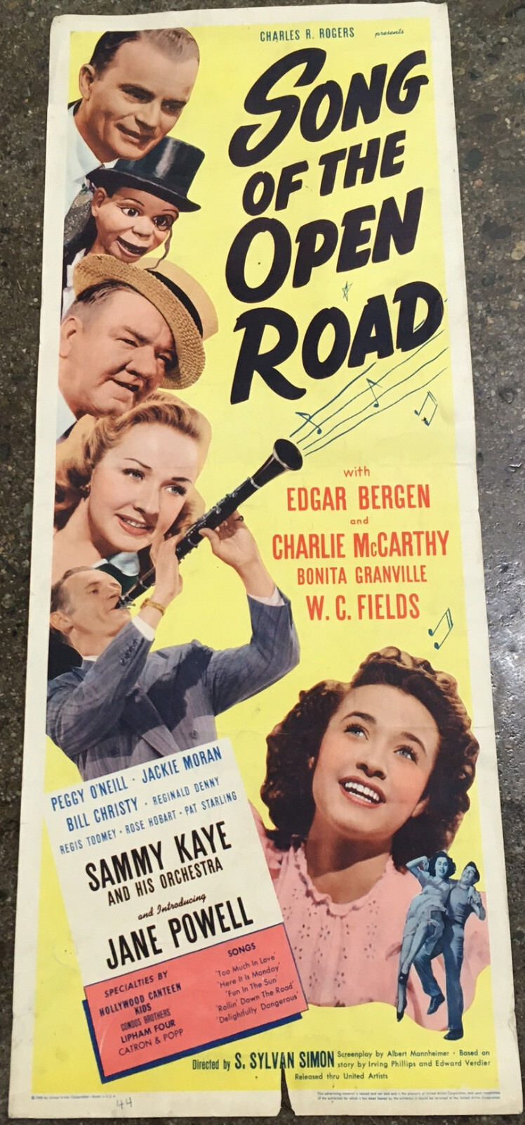 SONG OF THE OPEN ROAD 1944 ORIG. 14x36 INSERT POSTER! W.C. FIELDS ...