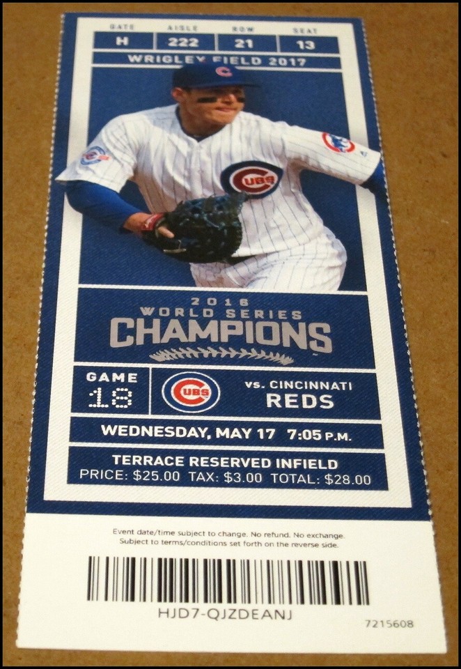5/17/2017 Chicago Cubs Cincinnati Reds Ticket Anthony Rizzo Kyle ...
