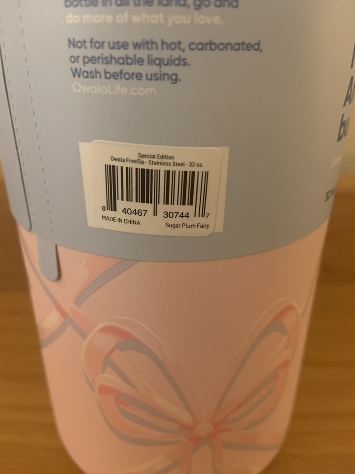 NEW Owala "Sugar Plum Fairy" 32oz Pink Bows Holiday Ribbons Free Sip ...