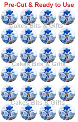 24x SONIC the HEDGEHOG Movie Edible Wafer Cupcake Toppers PRE-CUT Ready ...