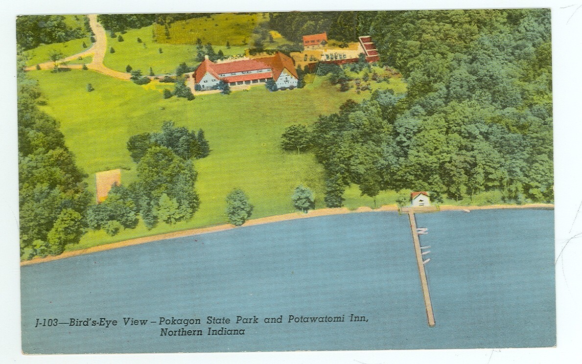 ANGOLA,INDIANA-POKAGON STATE PARK-POTAWATOMI INN-#J103-BIRDS EYE-LINEN ...