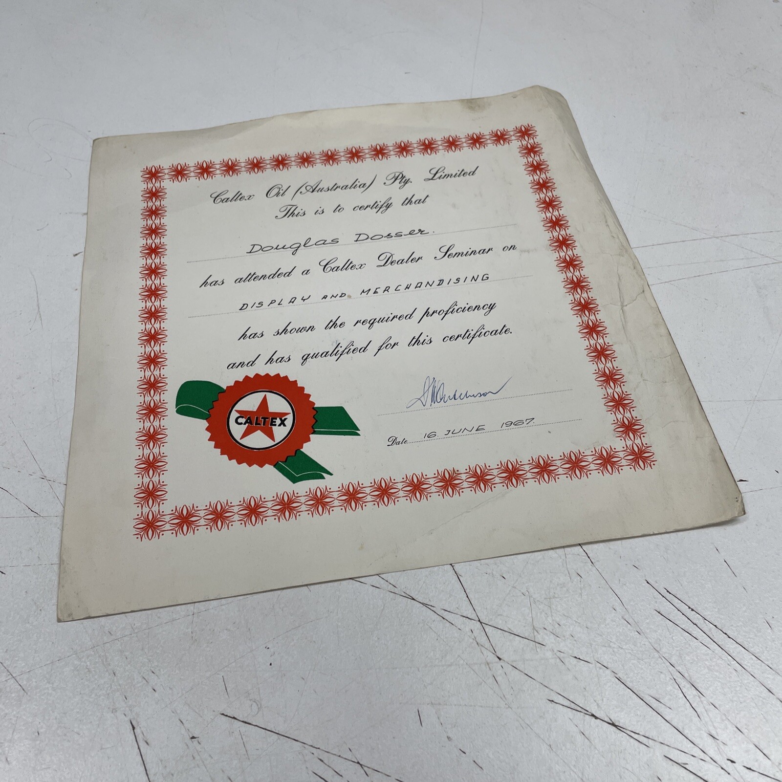 ORIGINAL VINTAGE 1967 Aus Caltex Display Merchandise Certificate Oil ...