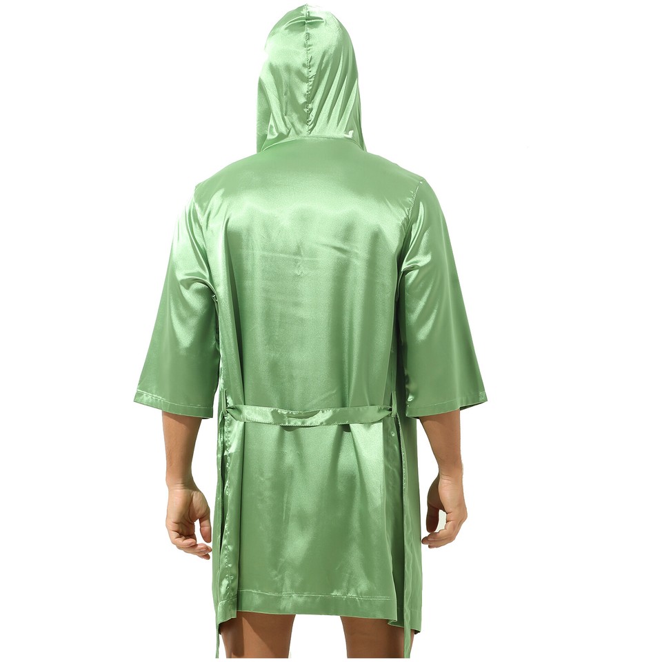 Men Satin Kimono Robes Classic Silky Bathrobe Open Front Hooded Robes ...