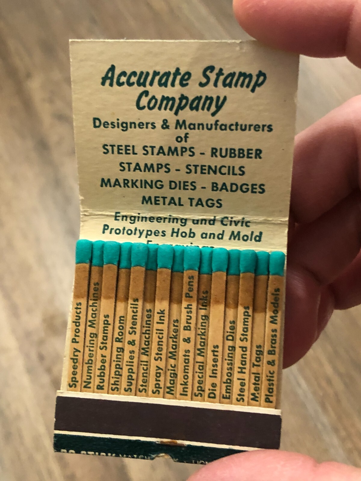 Vtg. Accurate Stamp Company Matchbook Industrial Detroit 8 Mile Printed ...