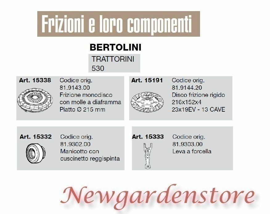 Clutch Single-Disc Coupling Lever-Type Mower 530 Bertolini 15338 15332 ...