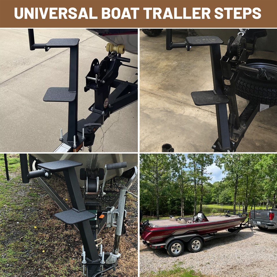 Dual Step Boat Trailer Steps for The Tongue with Handle, Universal Fit ...