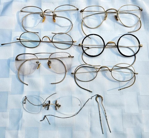 Lot 7 Antique Wire Rim Glasses Eyeglasses USA U.S.A. 12k Gold Fill Vtg ...