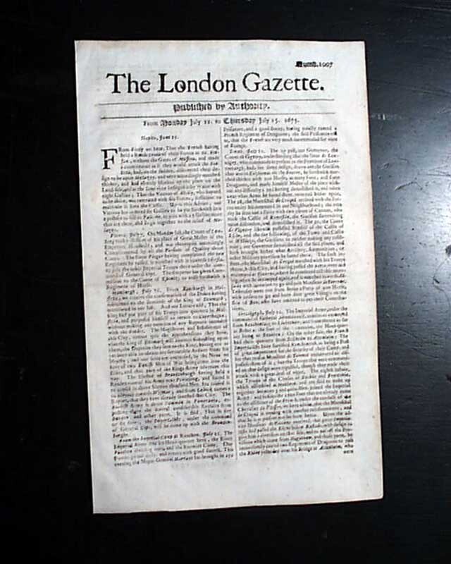 Early Rare 17th Century 349 Years old London Gazette England RARE 1675 ...