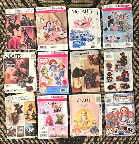 Lot of 12 Vintage Sewing Patterns Stuffed Animals Toys Dolls - 11 UNCUT ...