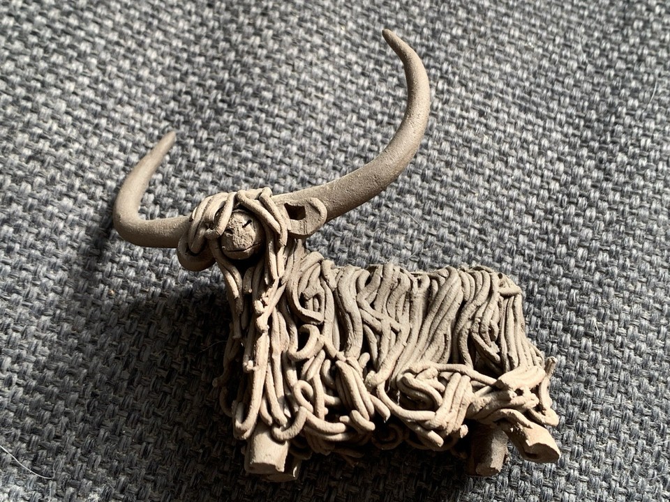Vintage Signed Pottery Highland Cow Sculpture | eBay UK