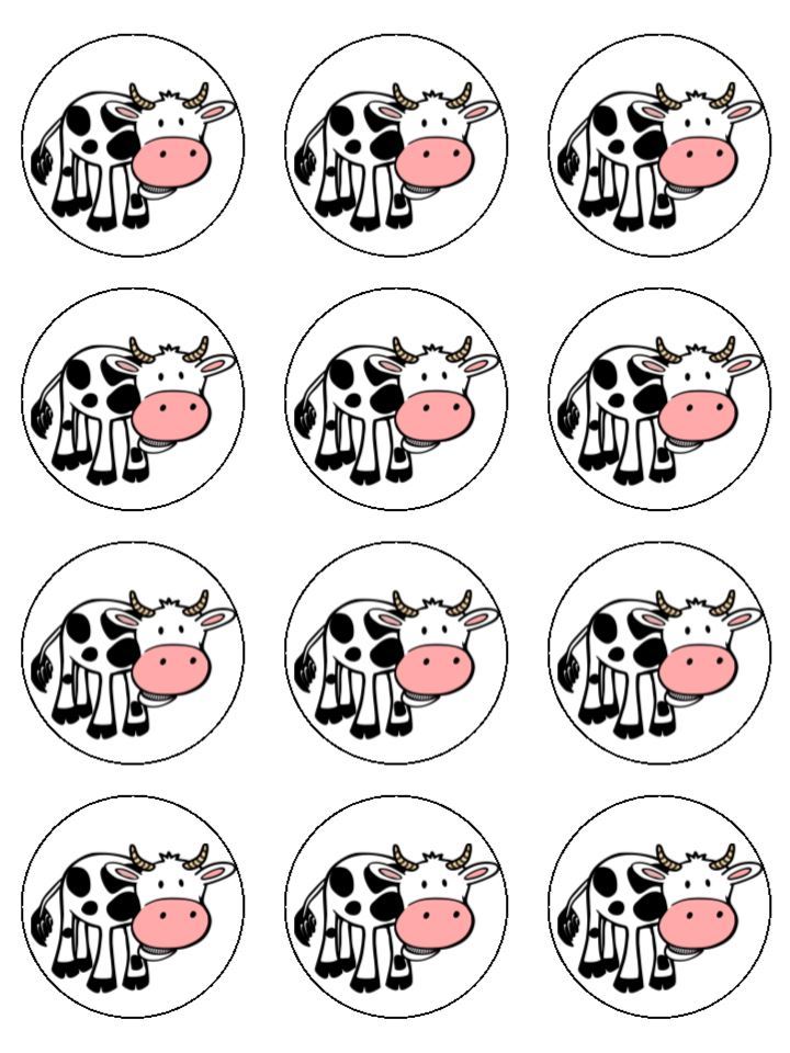 Cows Farmyard Animals farm Cake Toppers Wafer Icing cupcake x 12 ...