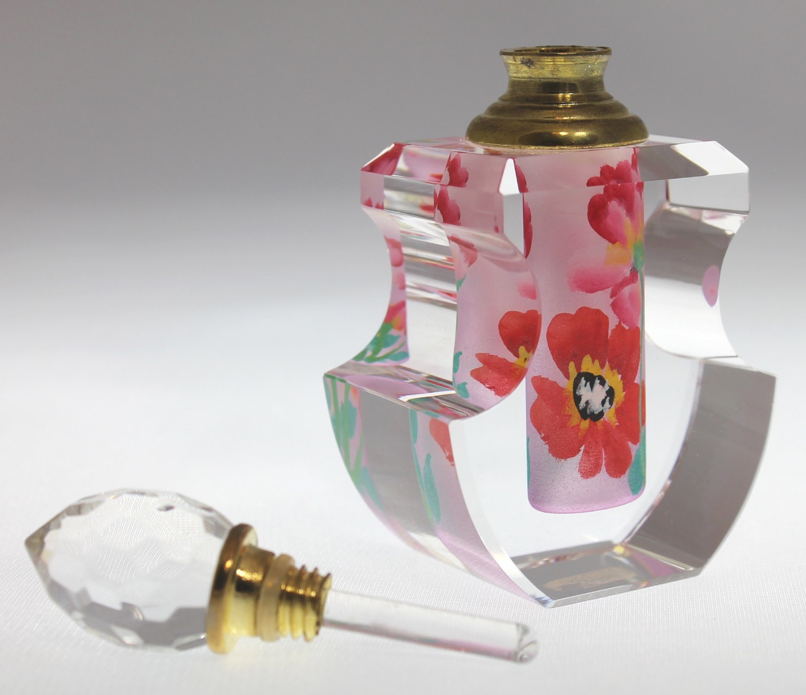 Red Flower Crystal Perfume Bottle Collectible, Hand Painted Glass Art ...