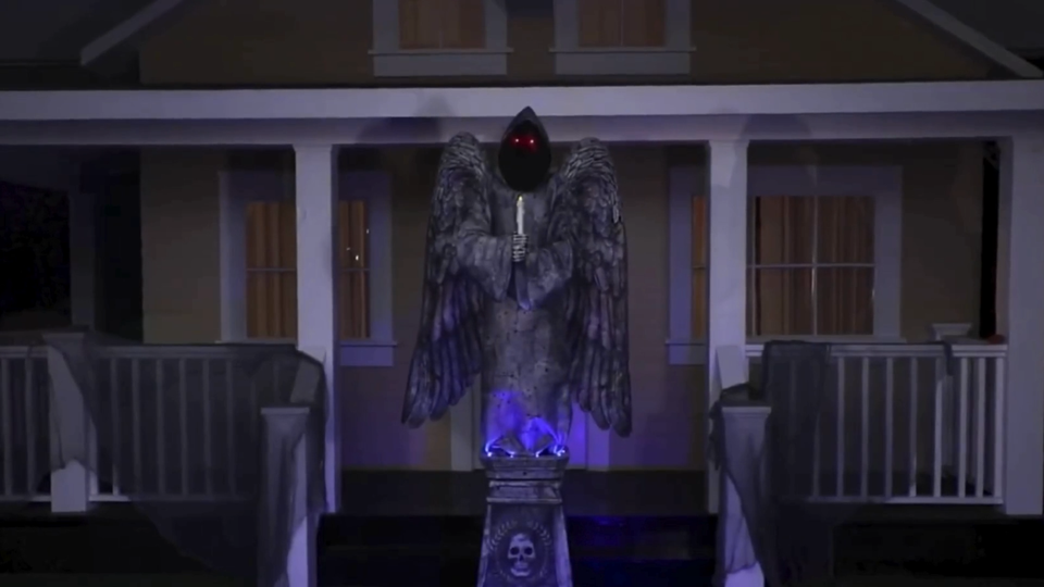 8ft Cemetery Angel Animatronic Graveyard Prop Halloween 2024 Wings ...
