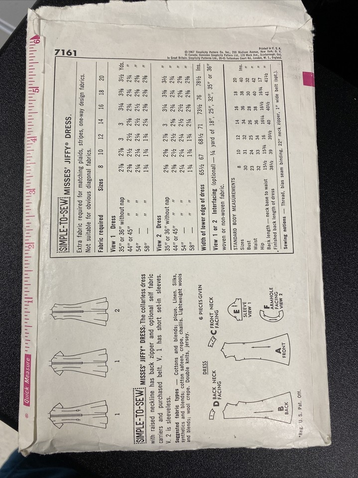 Simplicity Pattern 1967 Misses' Dress 7161 Size 12 B32 Complete Mod ...