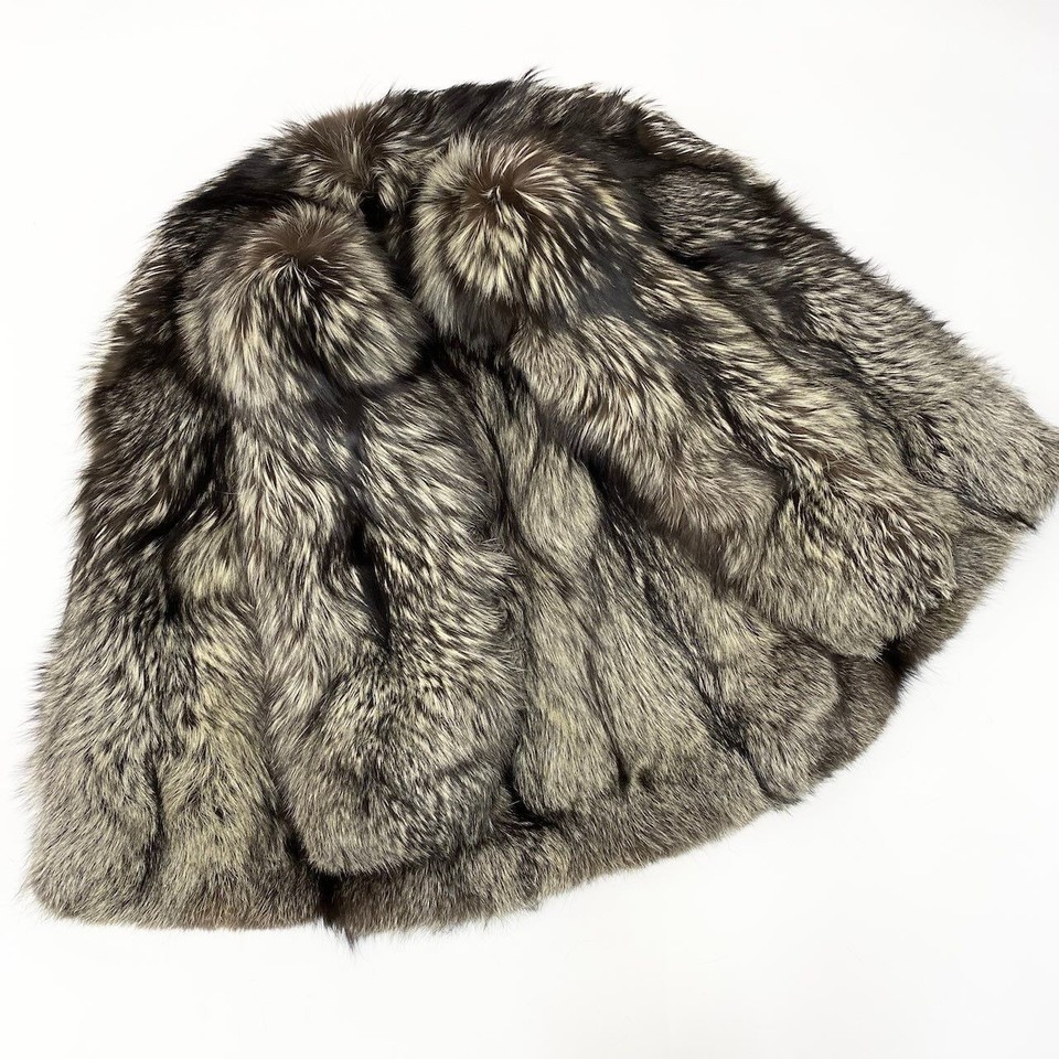 Vintage Silver Fox Fur Long Coat Brown Shawl Collar Hook & Eye Size F ...