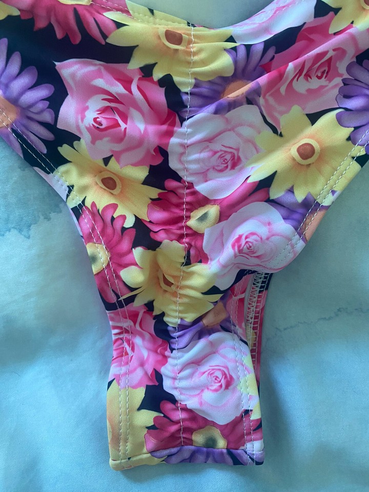 Women Brazilian Swimsuit Scrunchie Bikini Set Pink Yellow Purple Floral ...