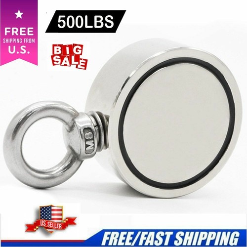 500LBS N52 Fishing Magnet Round Double Sided Super Strong Neodymium ...