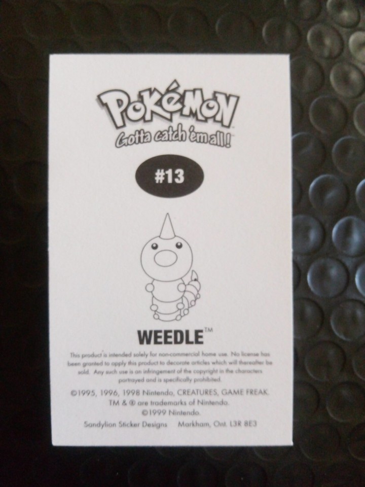 Pokemon Weedle Game Freak Creatures 1999 #13 Weedle Pokemon Sticker | eBay