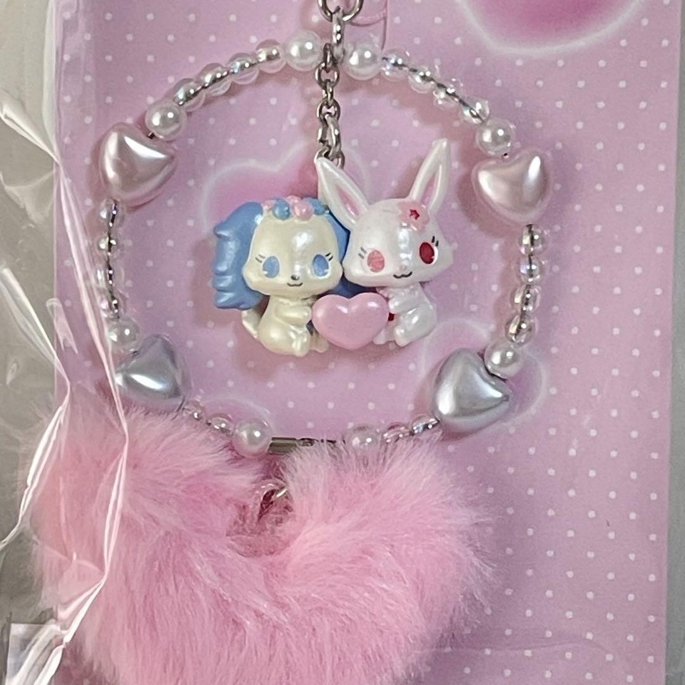 Jewelpet Ruby & Saphie Pink Fluffy Heart Strap Keychain Heisei Birth | eBay