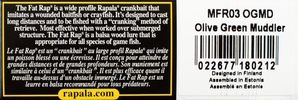 (LOT OF 3) RAPALA MINI FAT RAP 1/8OZ MFR03OGMD OLIVE GREEN MUDDLER ...