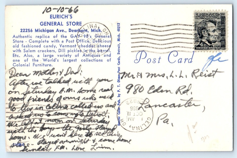 1966 Dearborn Michigan Postcard Eurich General Store Avenue Interior ...
