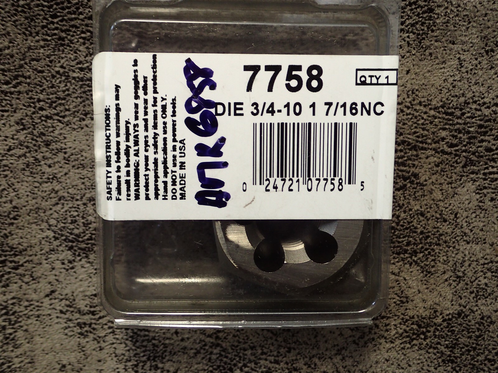 7758 Irwin Hanson 3/4"-10 UNC, 1-7/16" Hex Rethreading Die, RHT, CS, 3/ ...