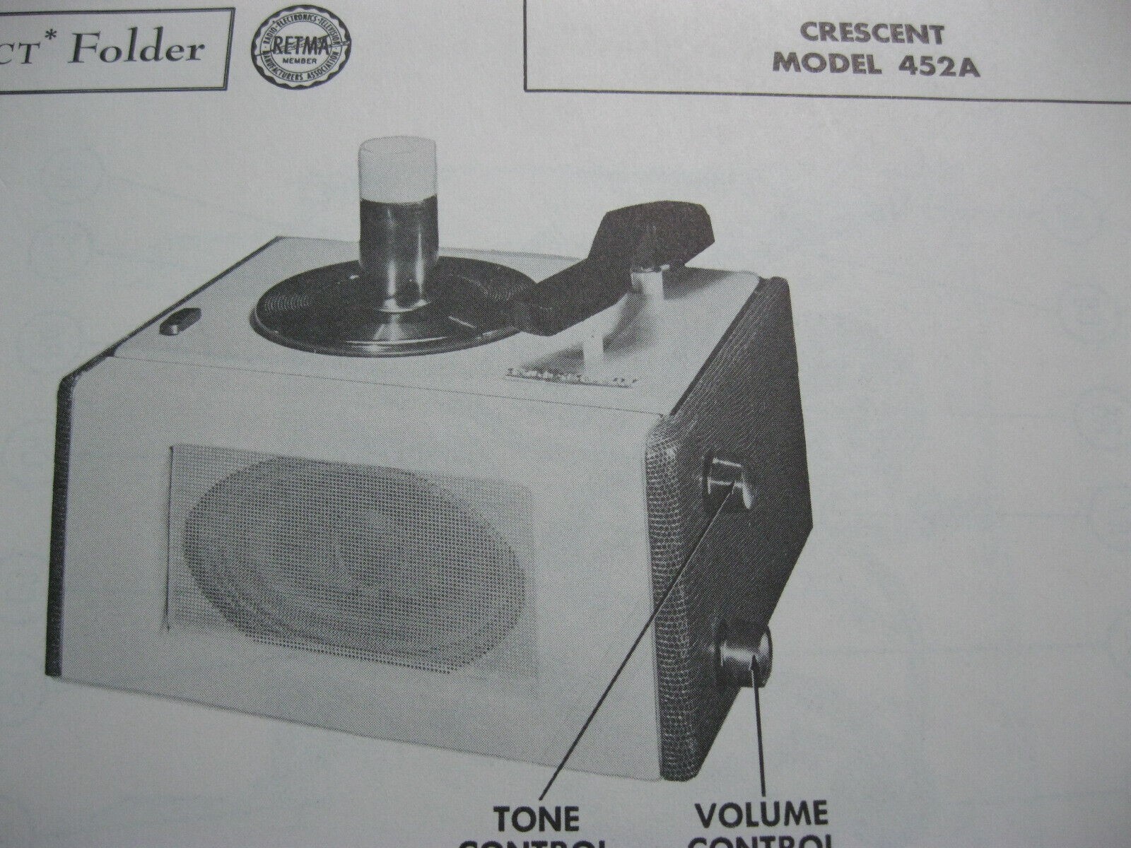 CRESCENT 452A PHONOGRAPH RECORD PLAYER PHOTOFACT | eBay