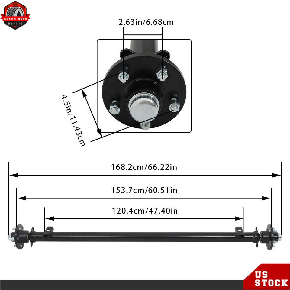 3500lbs Trailer Axle 5 lug 61" Hub Face 46" Spring Center 48" Wide ...