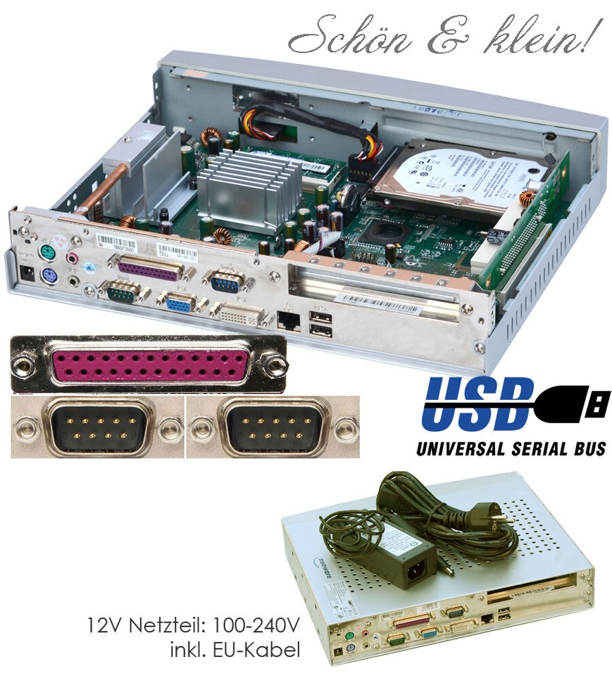 Mini Computer PC 1GHz Windows 98 40GB 44pIDE HDD RS-232 Serial LPT ...