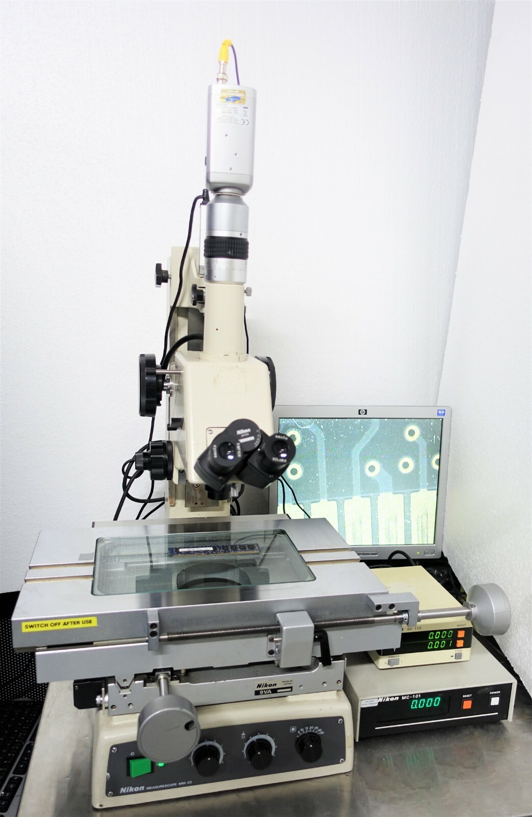 NIKON MM-22 MEASURESCOPE MEASURING MICROSCOPE w SC-112 DIGITAL COUNTER ...