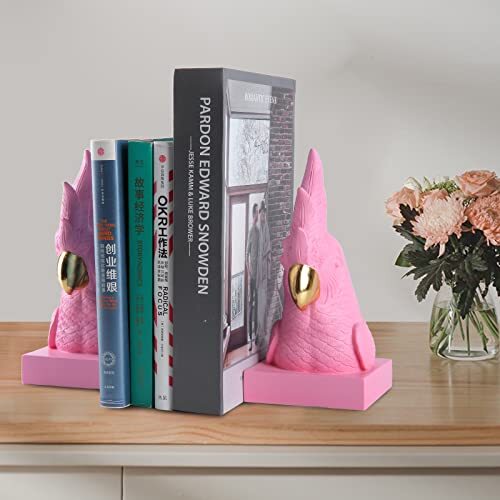 Pink Parrot Bookends Bird Animal Sculpture Bookends Decorative Bookends ...