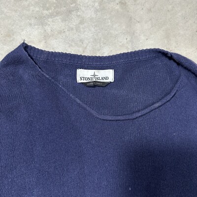 Stone Island Dark Blue Navy Thin Knit Sweater Adult LARGE Stone Island Dark Blue Navy Thin Knit Sweater Adult LARGE