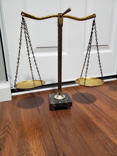Vtg Scales of Justice Balance Scale Brass Marble Base Hollywood Regency ...
