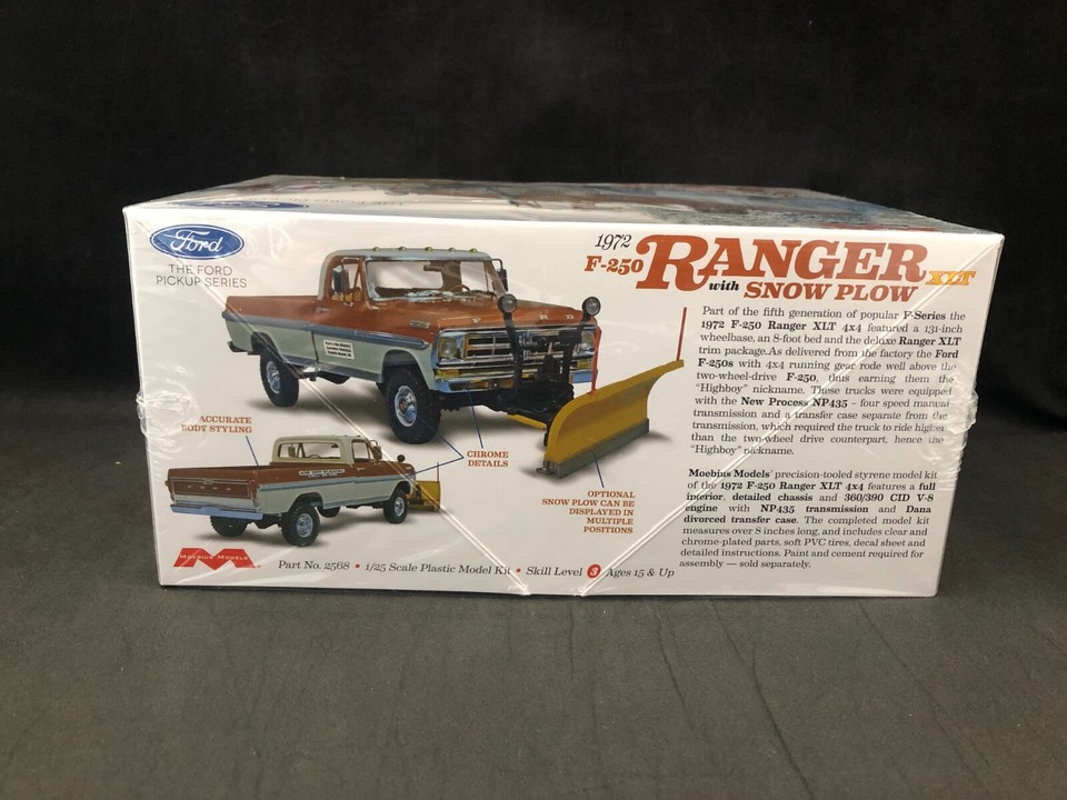 Moebius 1972 Ford F-250 Ranger XLT w/Snow Plow 1:25 Scale Plastic Model ...