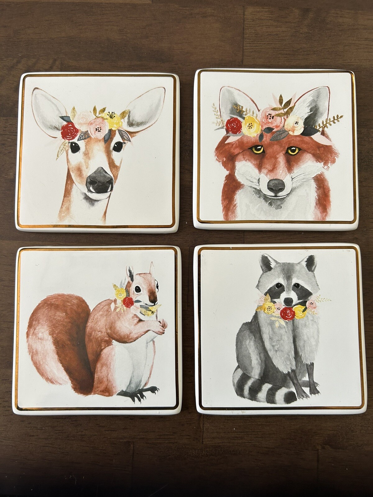 Francesca’s Heroic Romantic Forest Animal Coasters Set Of 4 With Floral ...