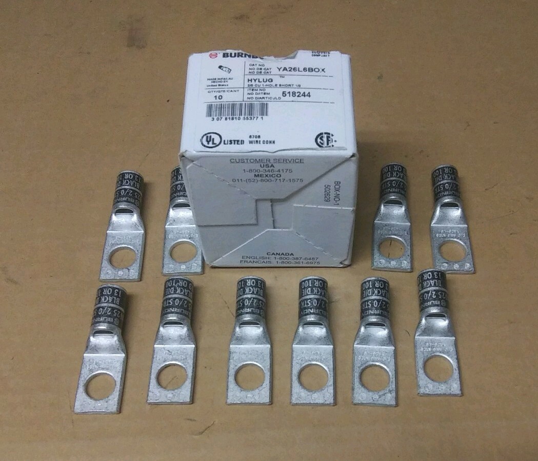 New Burndy YA26L6BOX 2/0 AWG 1/2" Stud QTY. 10 | eBay