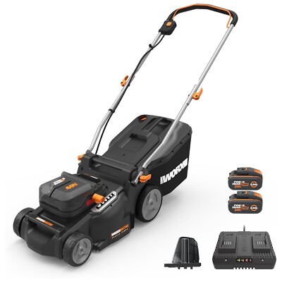 Worx 40V 37cm Cordless Brushless Lawn Mower 2 x 4.0Ah Batteries WG737E ...