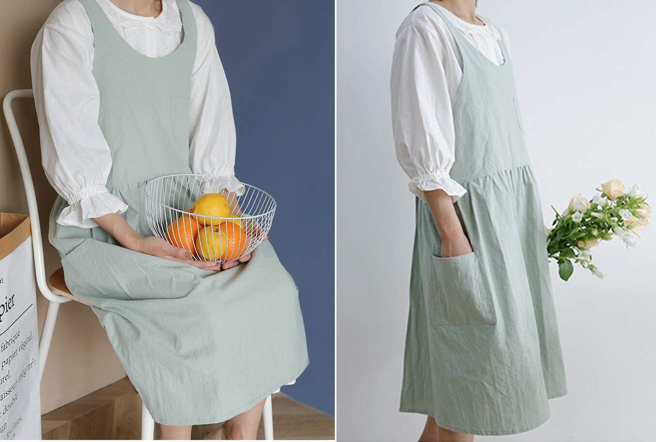 Cross Back Cotton Apron for Women & Girls Gardening & Kitchen Pinafore ...